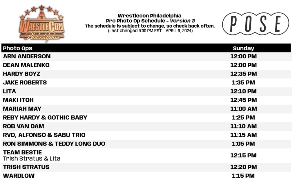 WRESTLECON 2024 PHOTO OP SCHEDULE