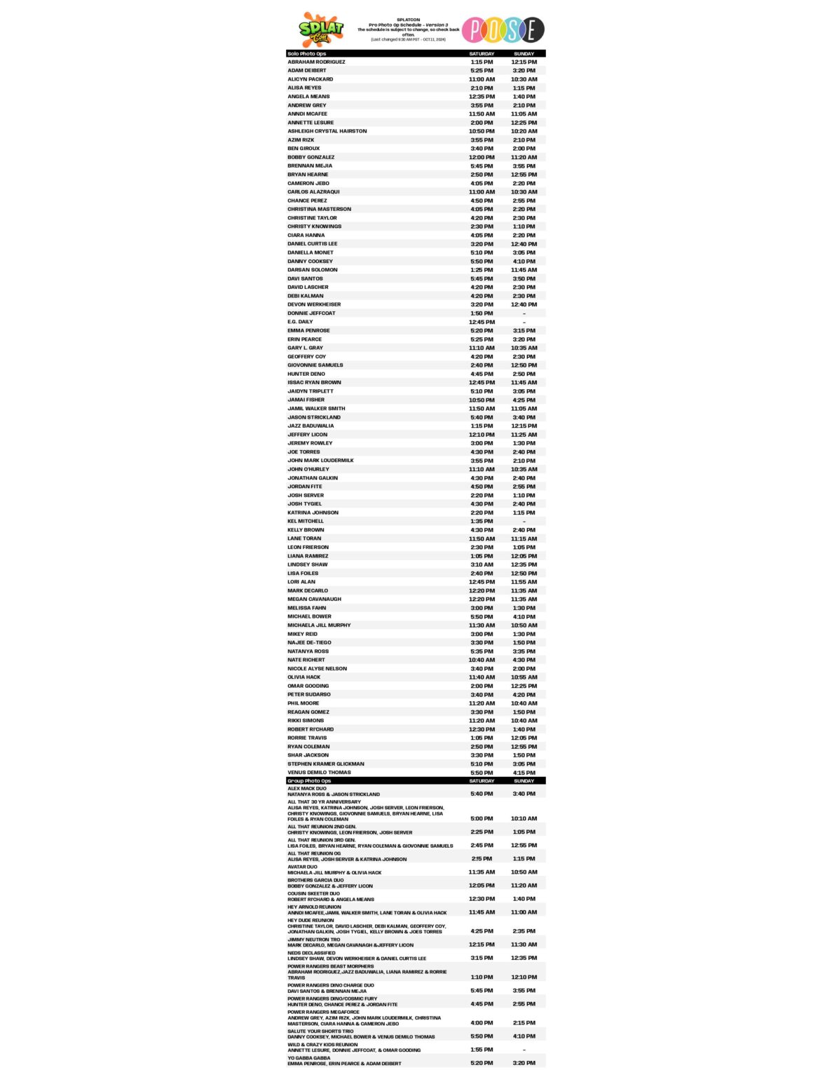 Splat Con 2024 Photo Op Schedule